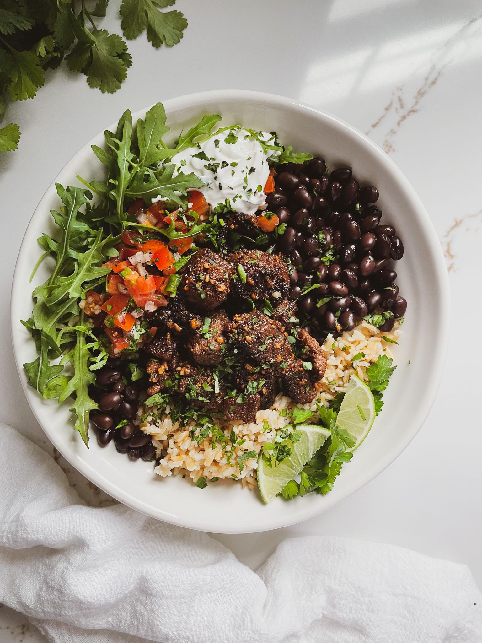 Garlic Butter Steak Burrito Bowl - Espresso and Lime